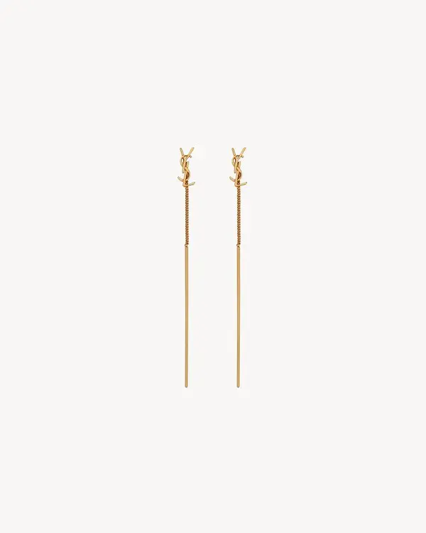 Saint Laurent Cassandre Threader Earrings In Metal - Gold