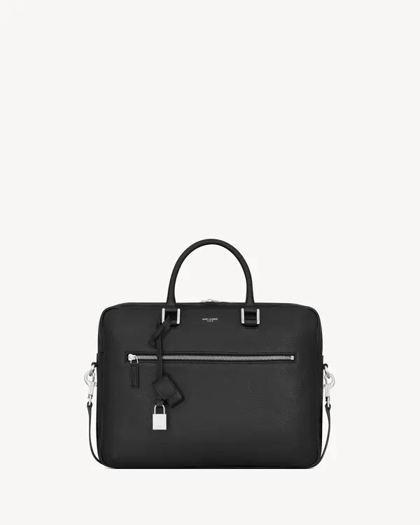 Saint Laurent Sac De Jour Briefcase In Grained Leather - Black