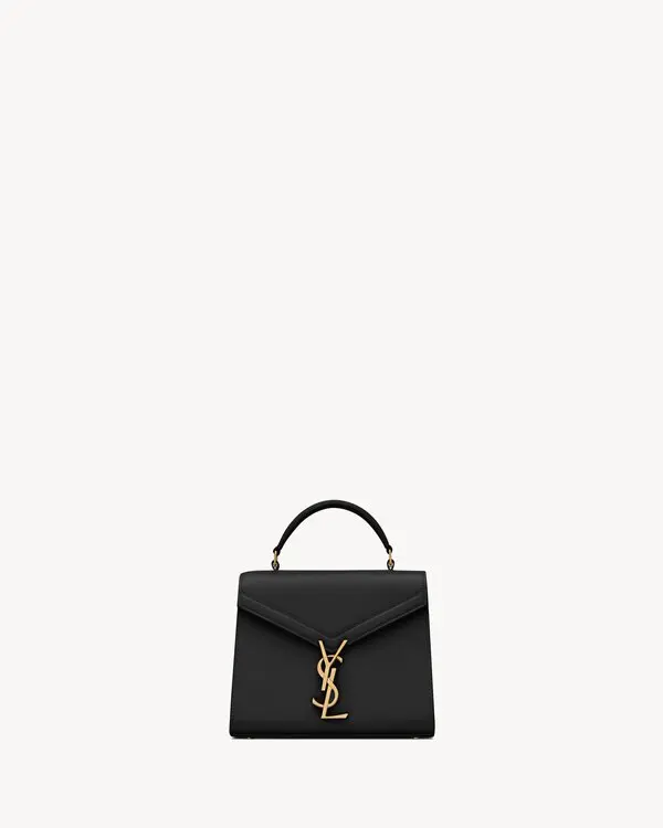Saint Laurent Cassandra Mini Top Handle Bag In Grain De Poudre Embossed Leather - Black