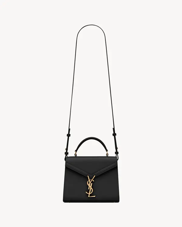 Saint Laurent Cassandra Mini Top Handle Bag In Grain De Poudre Embossed Leather - Black
