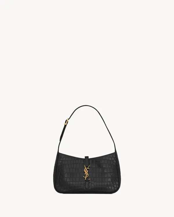 Saint Laurent Le 5 À 7 Hobo Bag In Crocodile-embossed Leather - Black
