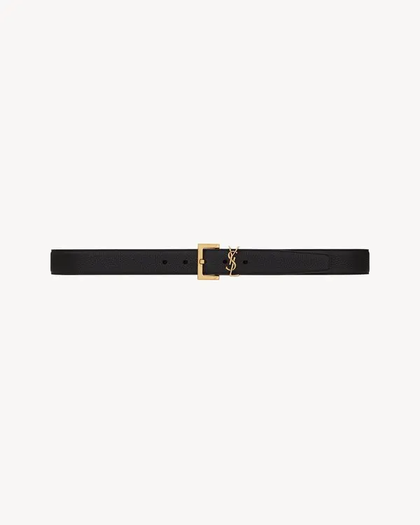 Saint Laurent Cassandre Belt In Grained Leather - Black