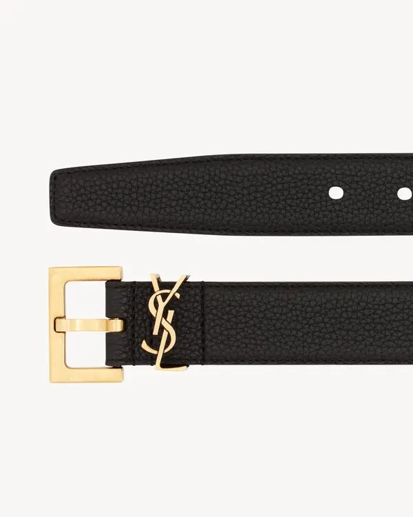 Saint Laurent Cassandre Belt In Grained Leather - Black