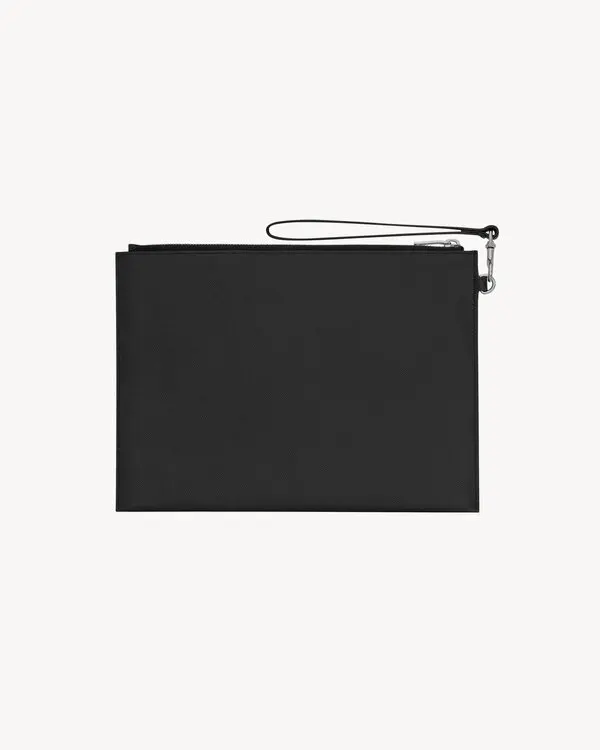 Saint Laurent Zipped Tablet Holder In Grain De Poudre Leather