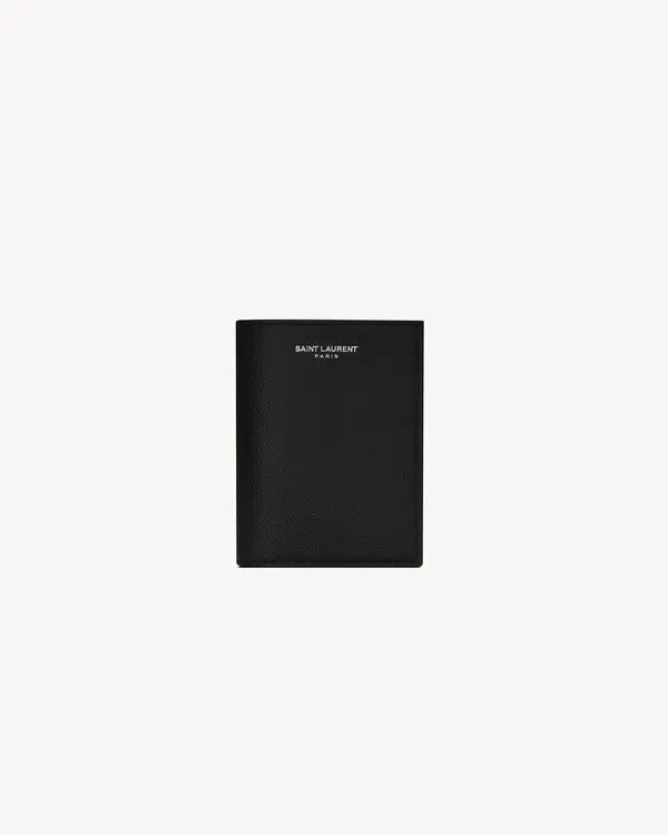 Saint Laurent Paris Credit Card Wallet In Grain De Poudre Leather - Black