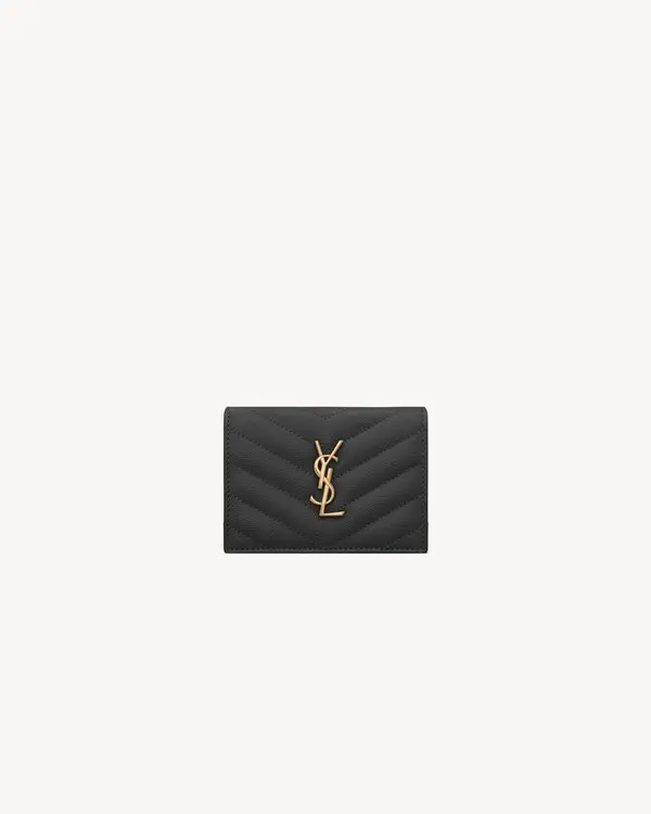 Saint Laurent Cassandre Matelassé Flap Card Case In Grain De Poudre Leather - Black