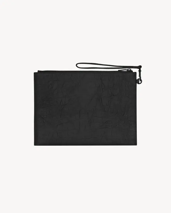 Saint Laurent Cassandre Zipped Tablet Holder In Crocodile-embossed Leather