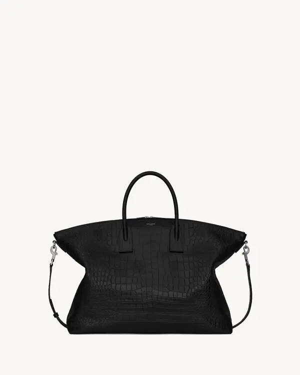 Saint Laurent Crocodile-embossed Leather Bowling Tote - Black