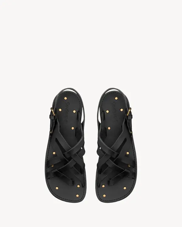 Saint Laurent Cheever Flat Sandals In Smooth Leather