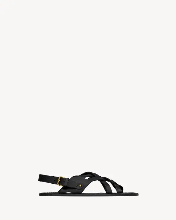Saint Laurent Cheever Flat Sandals In Smooth Leather