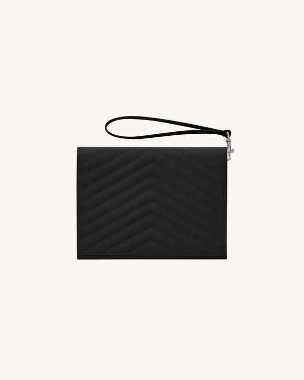 Saint Laurent Cassandre Matelassé Flap Pouch In Grain De Poudre Leather - Black