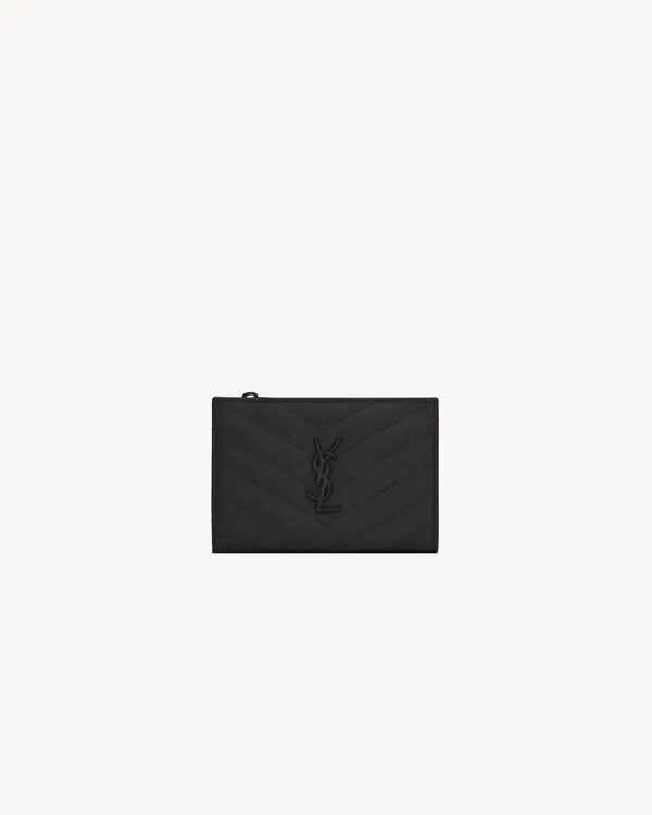 Saint Laurent Cassandre Matelassé Fragments Bi-fold Wallet In Grain De Poudre Leather - Black