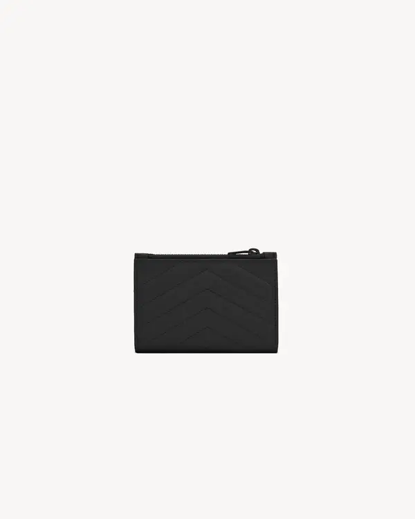 Saint Laurent Cassandre Matelassé Fragments Bi-fold Wallet In Grain De Poudre Leather - Black