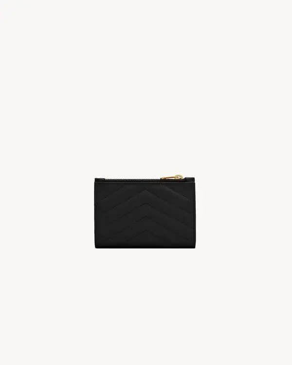 Saint Laurent Cassandre Matelassé Fragments Bi-fold Wallet In Grain De Poudre Leather - Black