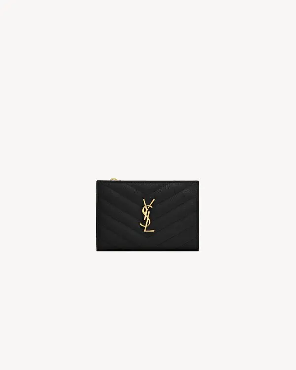 Saint Laurent Cassandre Matelassé Fragments Bi-fold Wallet In Grain De Poudre Leather - Black