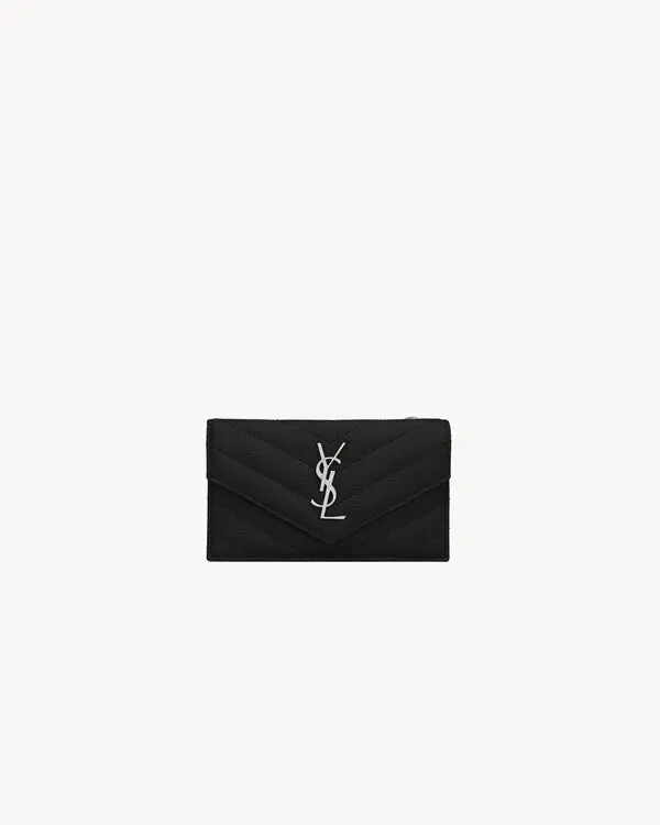 Saint Laurent Cassandre Matelassé Fragments Flap Card Case - Black