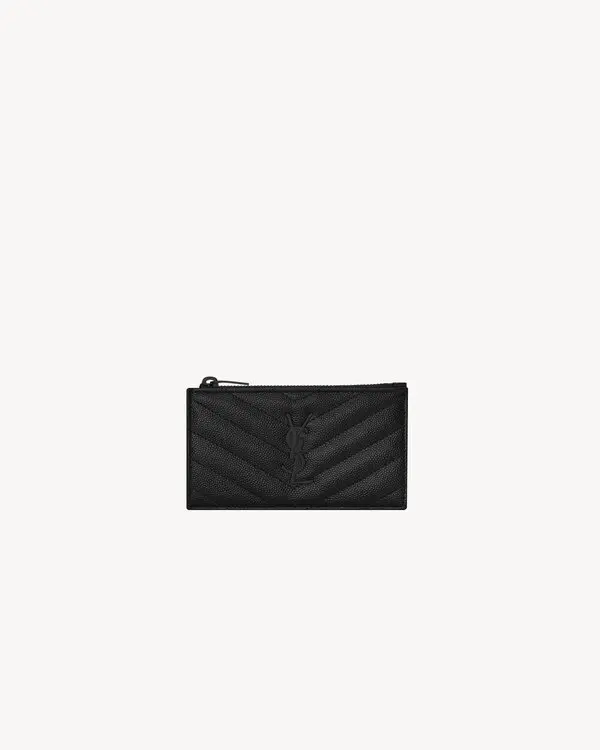 Saint Laurent Cassandre Matelassé Fragments Card Case In Grain De Poudre Leather - Black