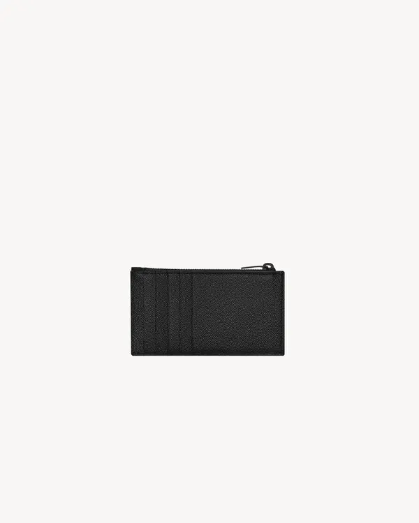 Saint Laurent Cassandre Matelassé Fragments Card Case In Grain De Poudre Leather