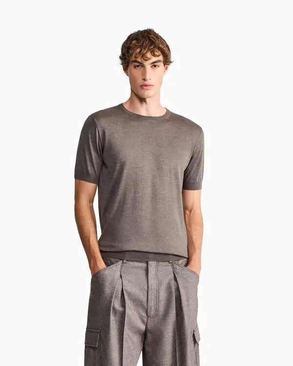 Giorgio Armani Slim-fit Silk And Cotton Knit Sweater - Brown