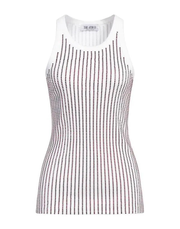 Attico Ribbed Cotton Tank Top With Crystal Embellishments