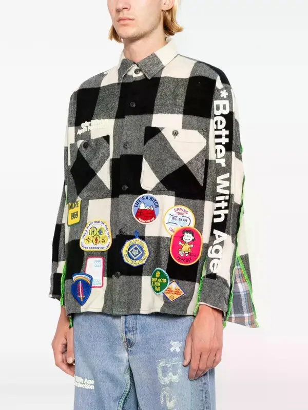 BETTER WITH AGE Patch-embellished Checked Shirt - Black