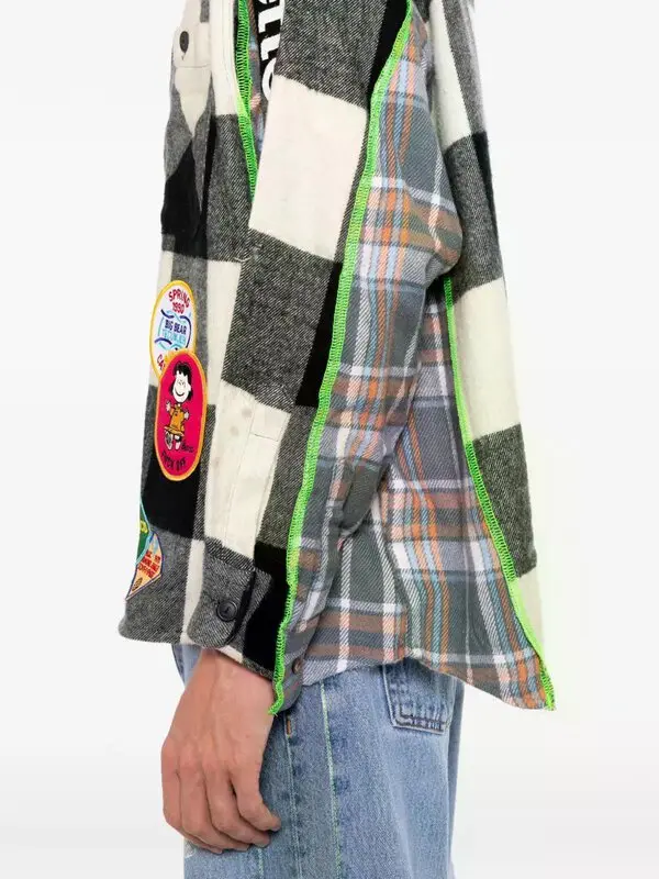 BETTER WITH AGE Patch-embellished Checked Shirt - Black