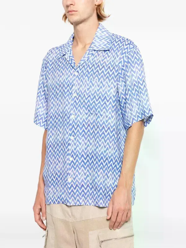 120% Lino Chevron-print Short-sleeved Shirt