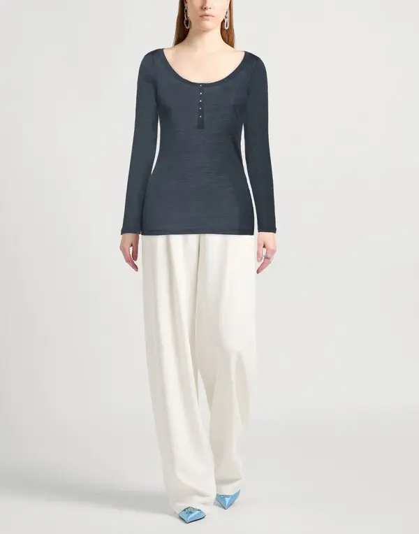 DONDUP Wool And Polyamide Henley T-shirt - Navy