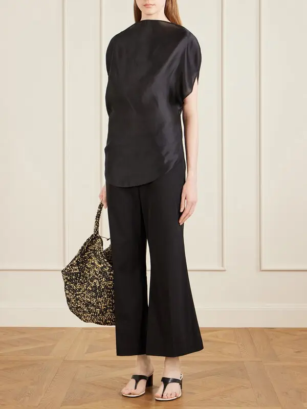 Khaite Walter Cotton And Silk-blend Flared Trousers - Black