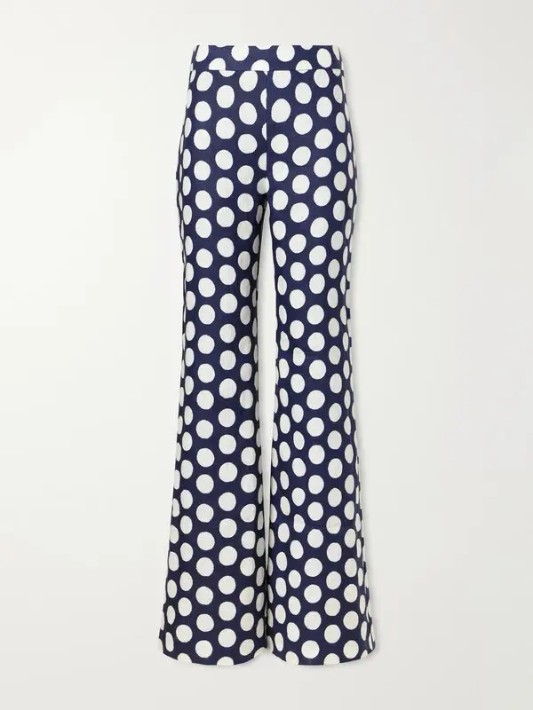 Cara Cara Polka Dot Linen Wide-leg Pants - Blue