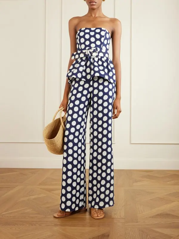 Cara Cara Polka Dot Linen Wide-leg Pants