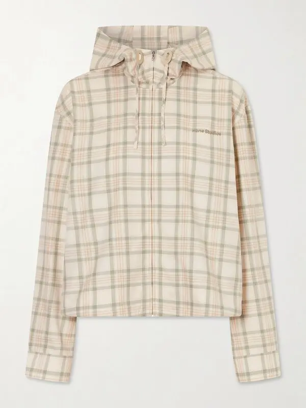 Acne Studios Checked Cotton Hooded Jacket - Neutrals