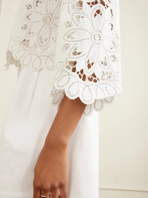 Farm Rio Embroidered Cotton-blend Blouse