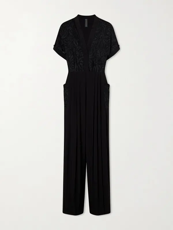 Norma Kamali Geralyn Embroidered Velvet Jumpsuit - Black