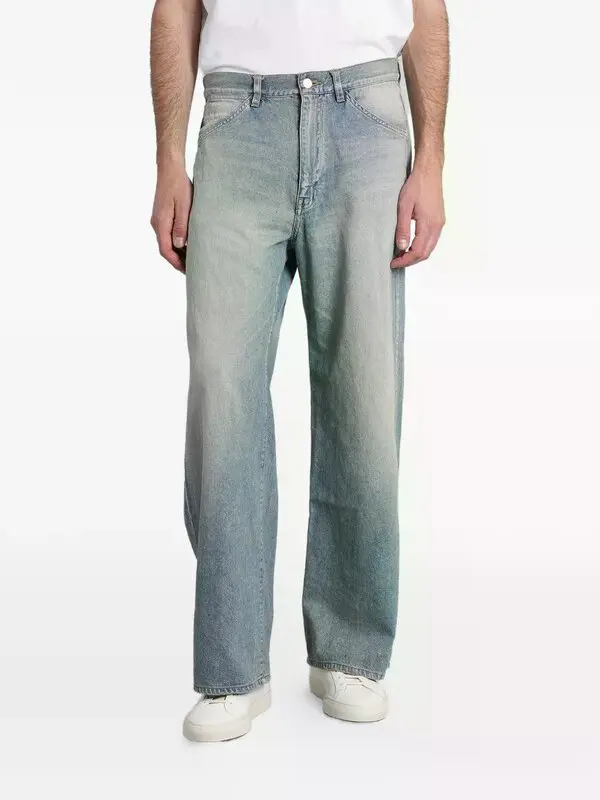 Attachment Wide-leg Faded Denim Jeans