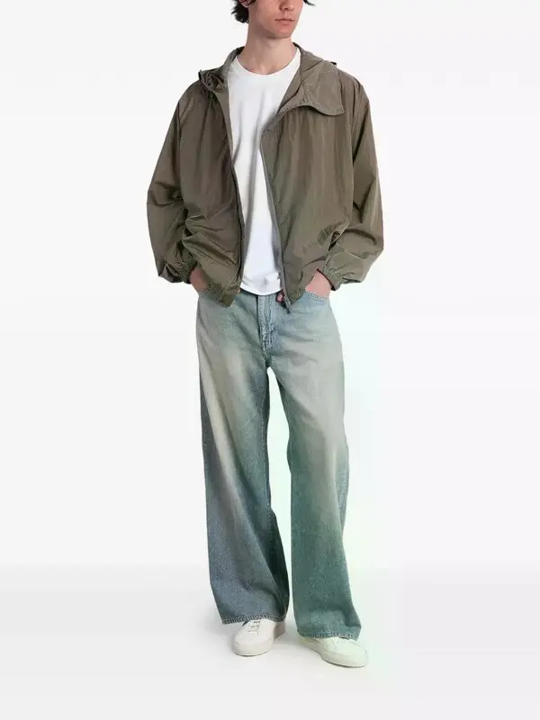 Attachment Wide-leg Faded Denim Jeans