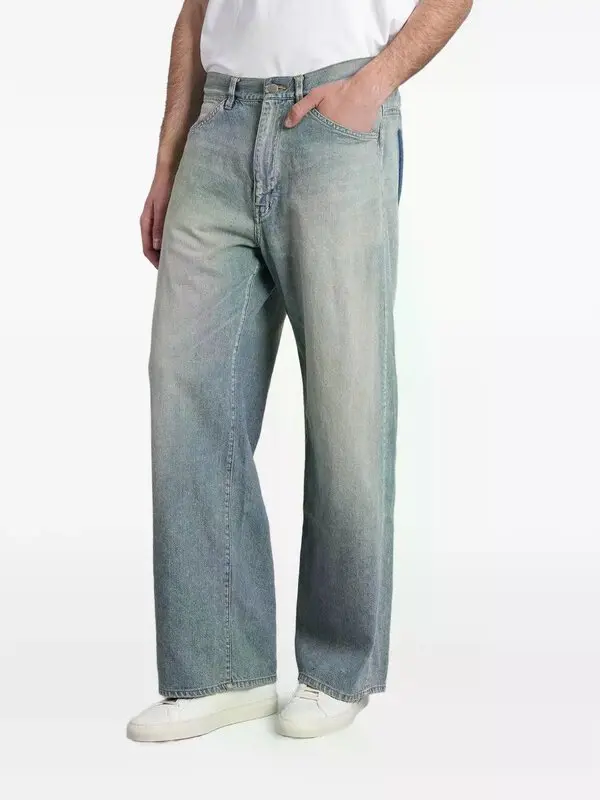Attachment Wide-leg Faded Denim Jeans