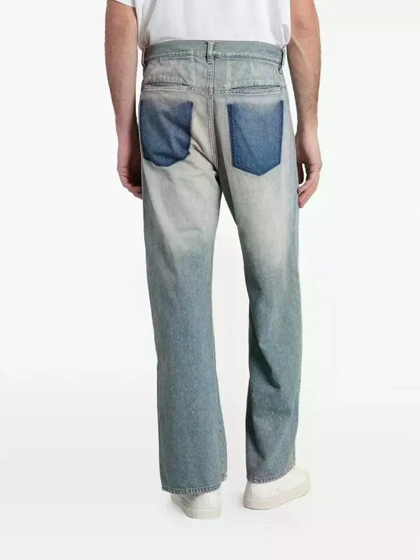 Attachment Wide-leg Faded Denim Jeans