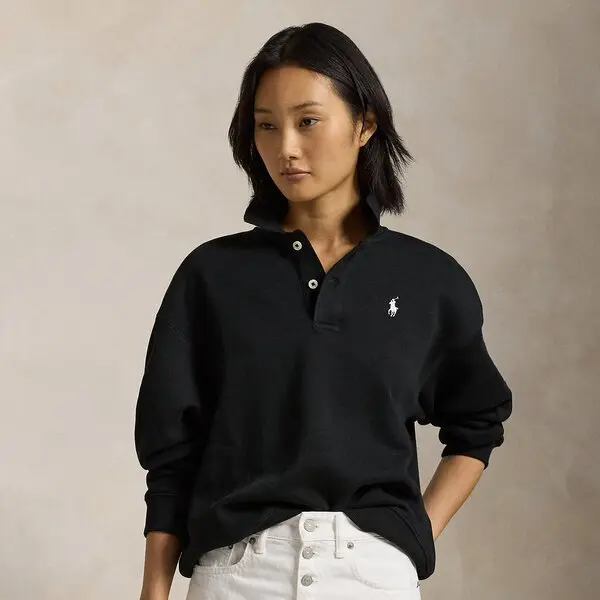 Ralph Lauren Cotton-blend Fleece Polo Collar Pullover - Polo Black