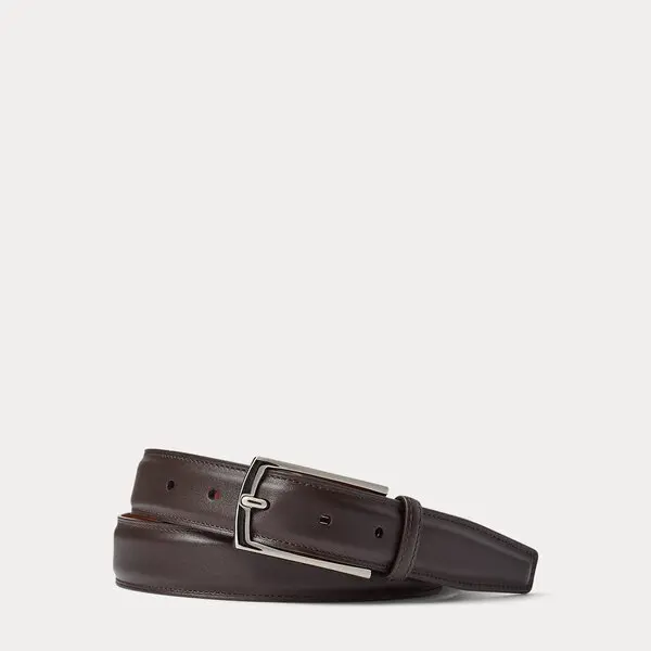 Ralph Lauren Calfskin Belt With Silver-tone Buckle - Dark Brown