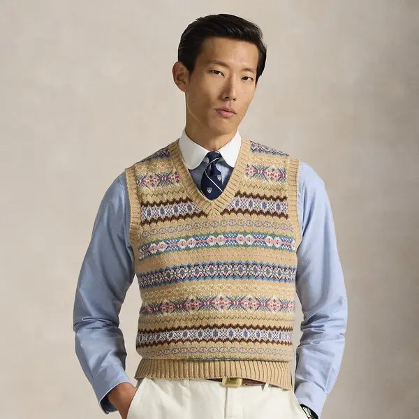 Ralph Lauren Fair Isle Cotton-wool Sweater Vest - Tan Multi