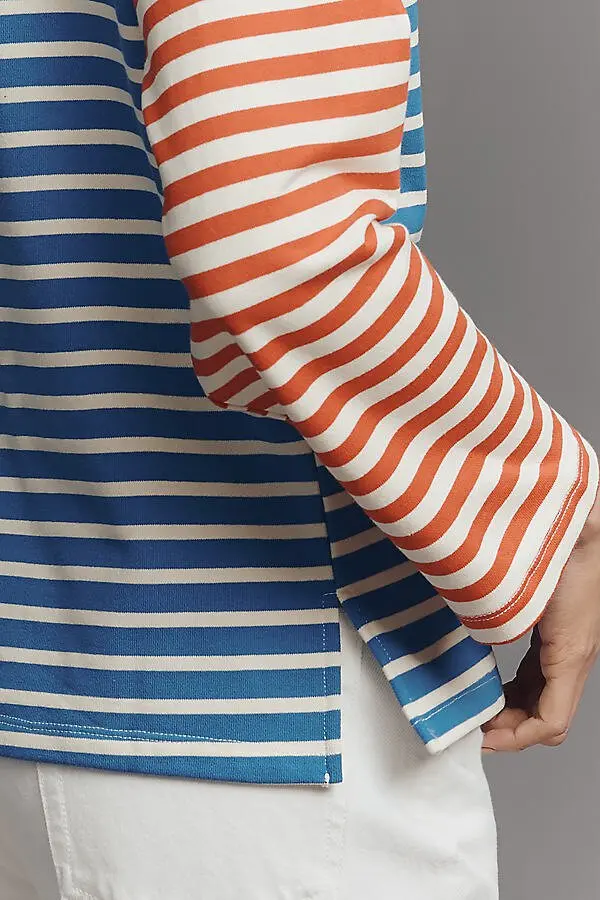 English Factory Colorblock Striped Long Sleeve Top - Blue Pattern