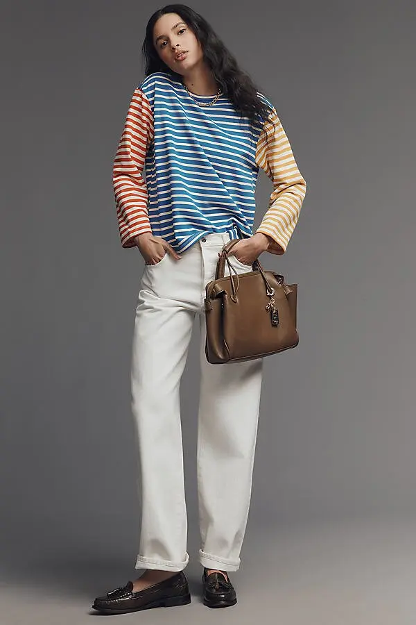 English Factory Colorblock Striped Long Sleeve Top - Blue Pattern
