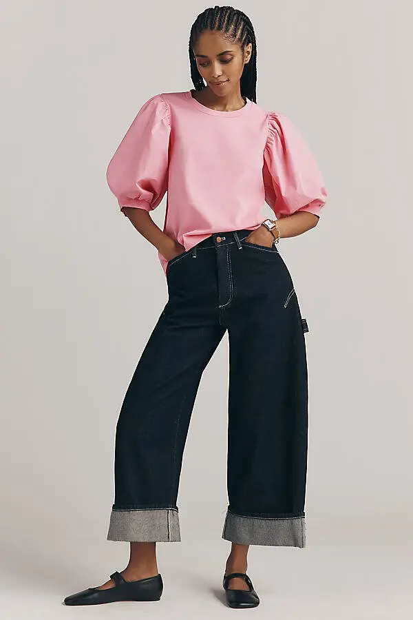 English Factory Puff-sleeve Cotton Top