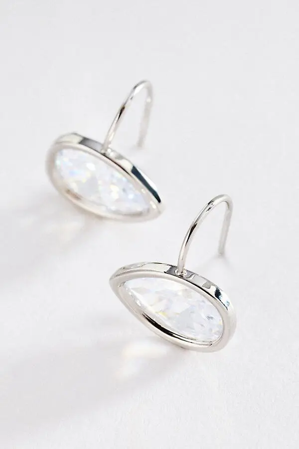 Anthropologie Pear Crystal French Hook Earrings - Clear Silver