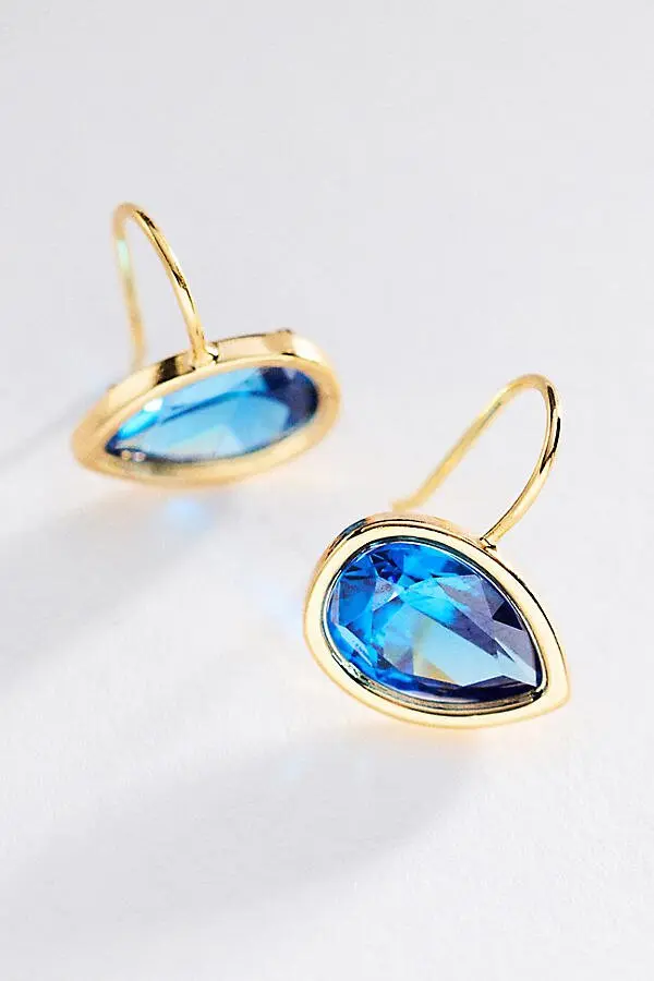 Anthropologie Pear Crystal French Hook Earrings - Sapphire