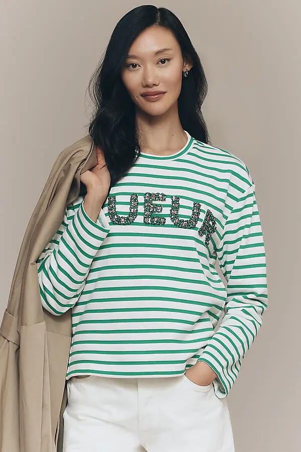 Endless Rose Embellished Striped Pullover - Green Stripe