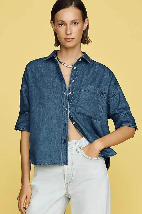 Maeve Mabel Boxy Denim Shirt - Medium Denim