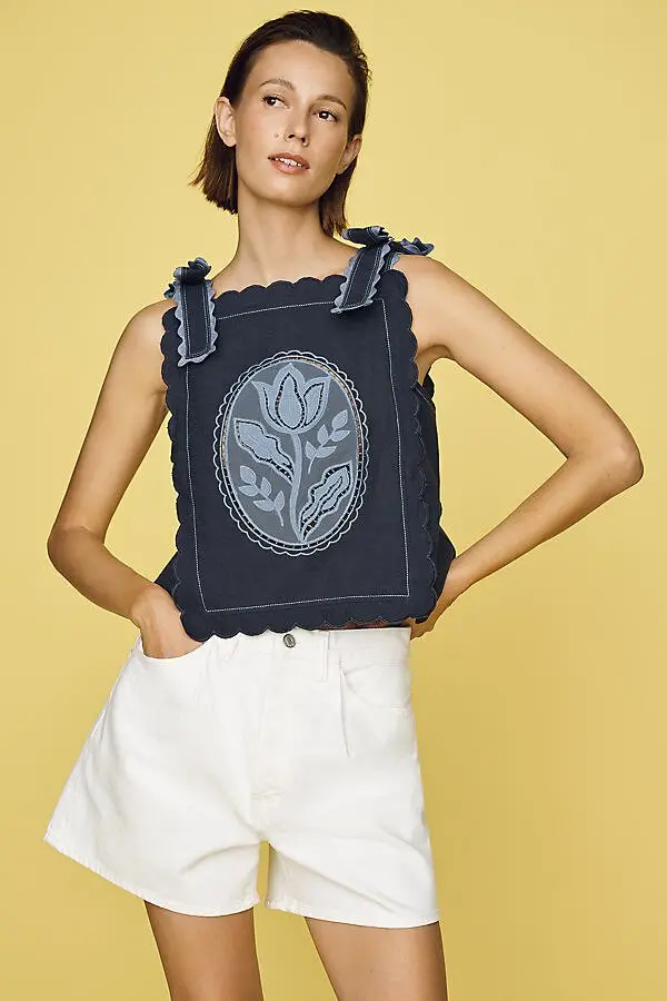Maeve Cotton Linen Tie-shoulder Tank Top