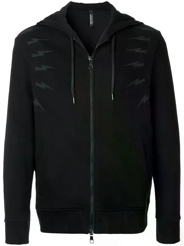Neil Barrett Lightning Bolt Full Zip Hoodie - Black
